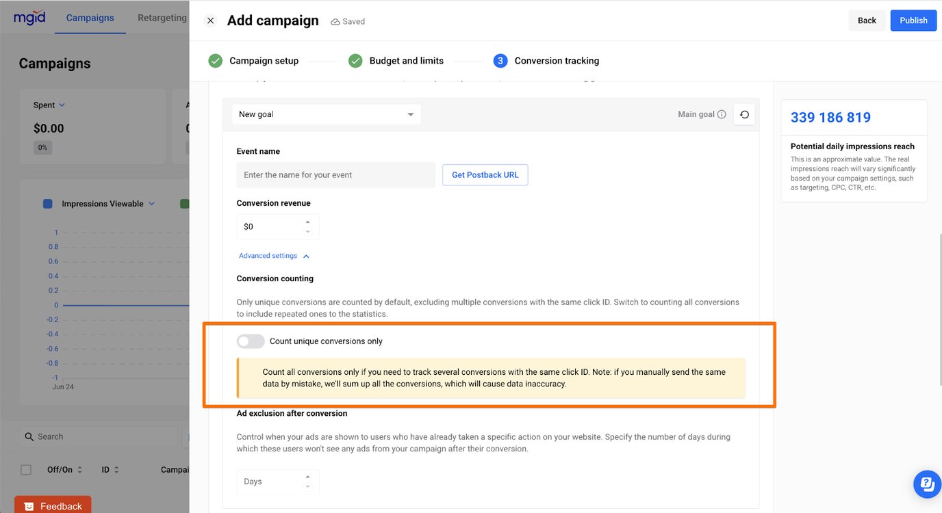 Postback Setup in MGID Ads